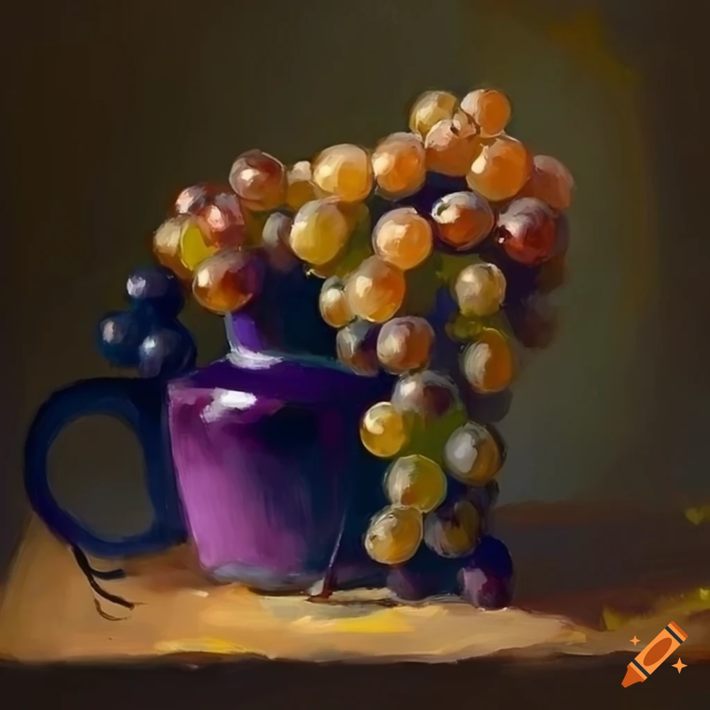 Monets grape still life with captivating lighting and brushstrokes