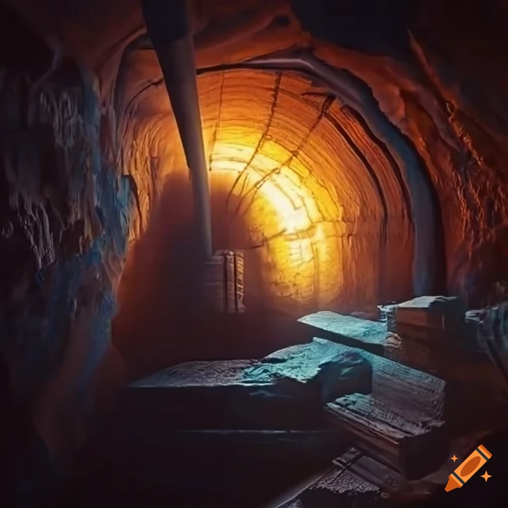 Photorealistic, hi tech mining lamps shining in the mine on Craiyon