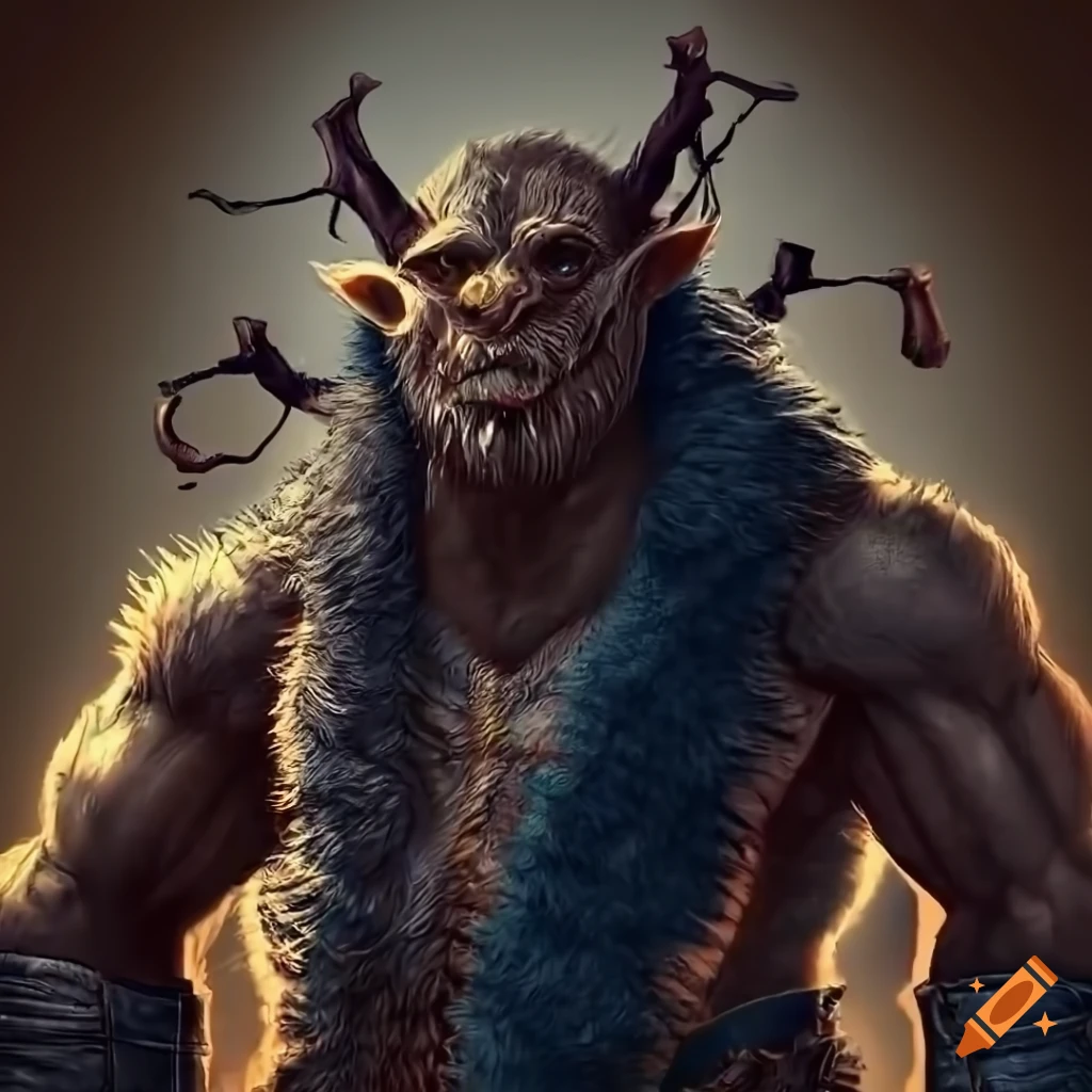 Heavily muscled male bugbear wearing denim, 8k, intricate, exquisite ...