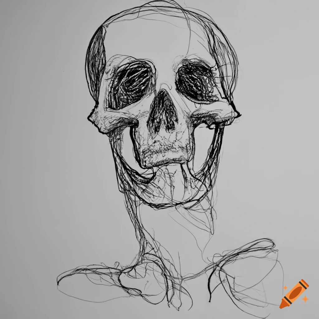 Hectic scribble drawing of skeleton on Craiyon