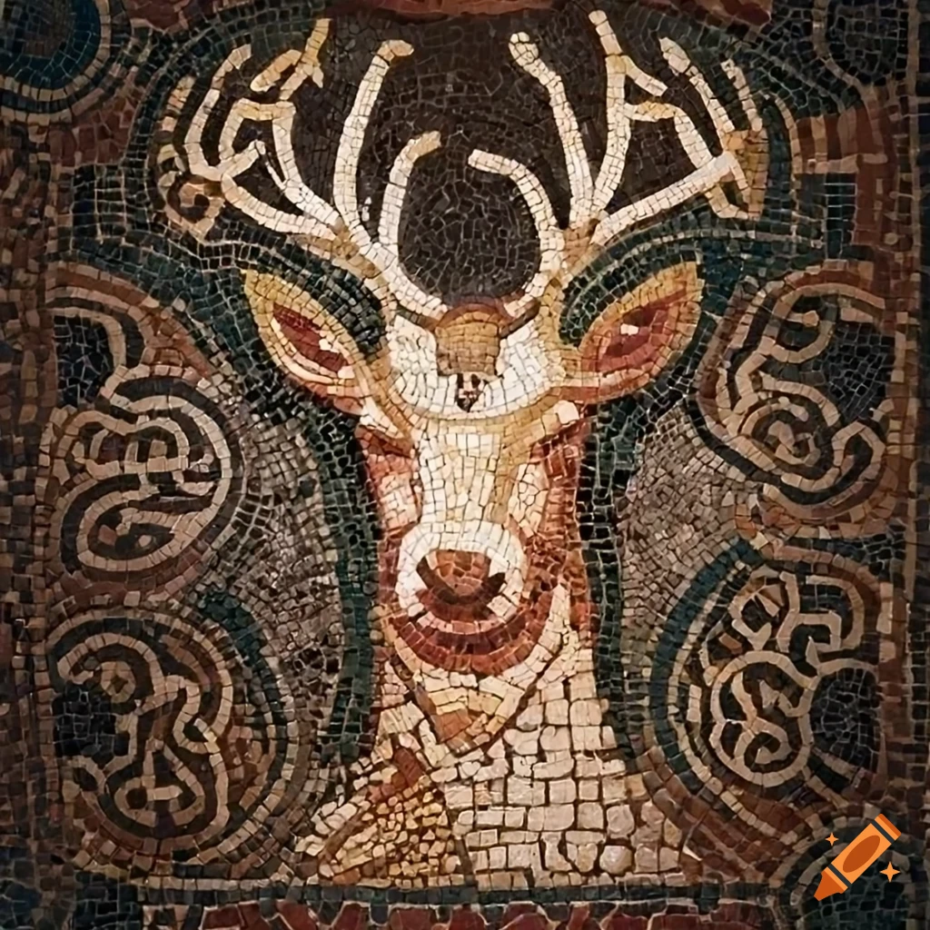 Ancient roman mosaic of a mighty stag
