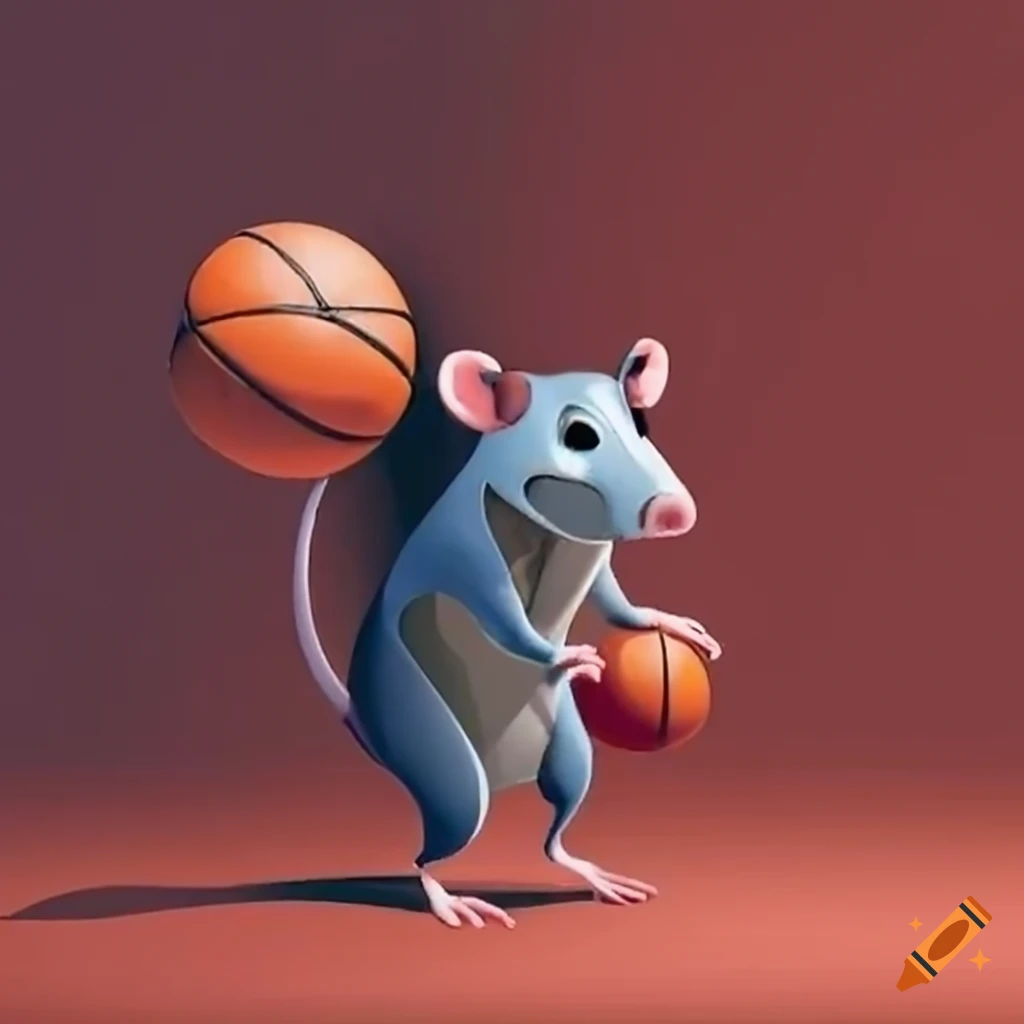 A rat dribbing a basketball