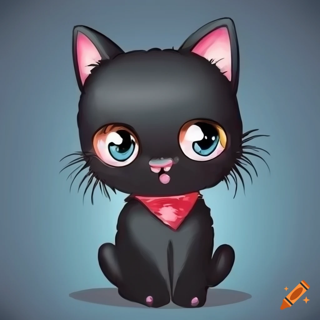 Adorable chibi illustration of a playful black cat
