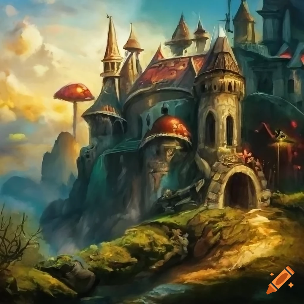 A mushroom castle, epic fantasy art rpg, by greg rutkowski, oil ...