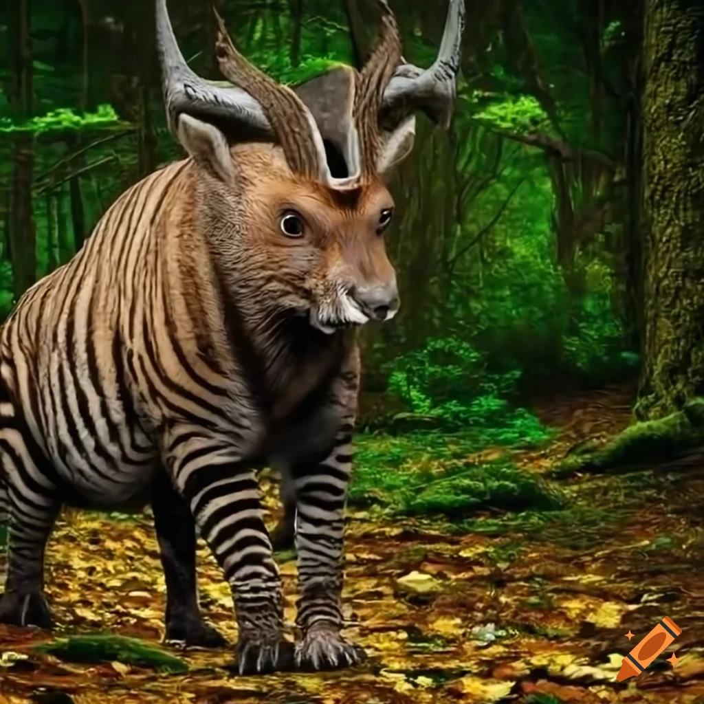 A huge prehistoric ungulate mammal with strange horns and beautiful ...