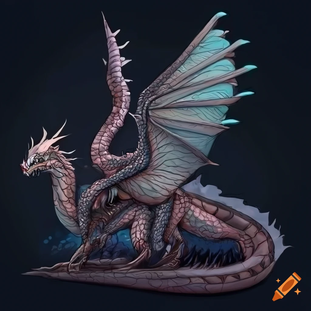 Concept designs of a dragon. Full dragon body. Dragon has four legs and ...