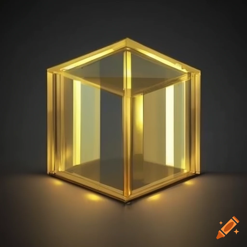 A cube made of transparent gold with many windows and a protective wall ...