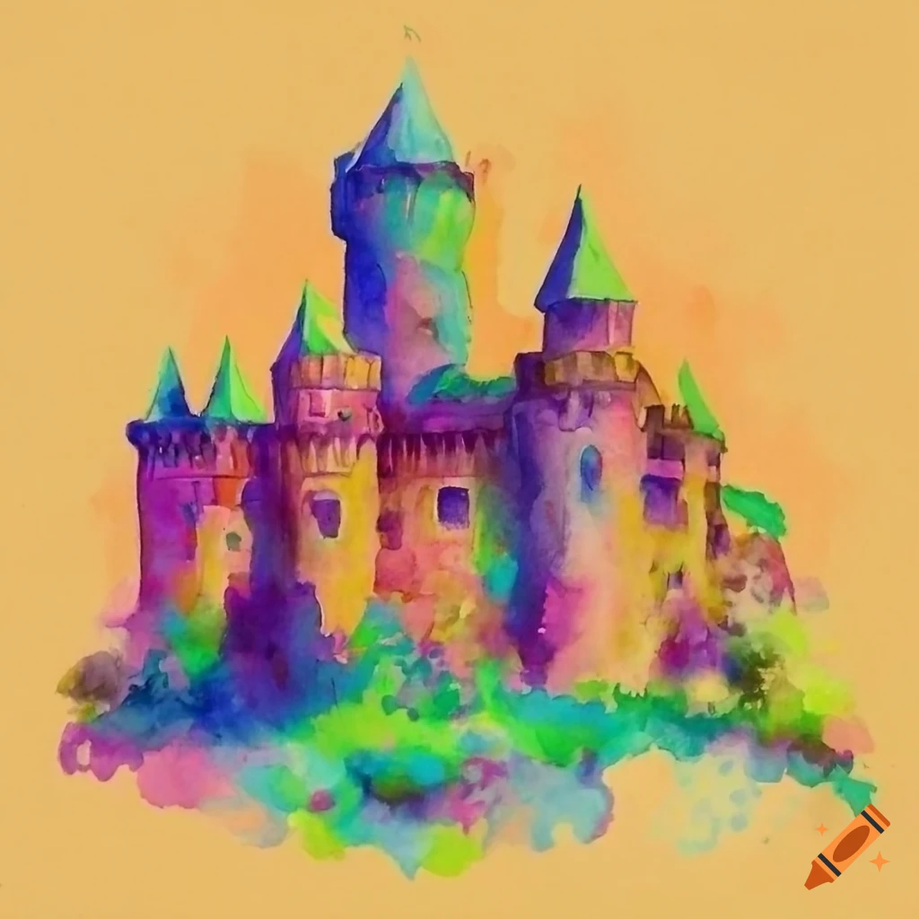 Database a watercolour painting of a medieval castle on Craiyon