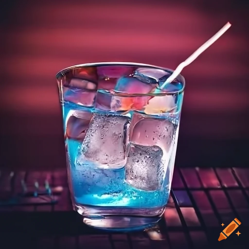 A glass with a clear liquid and ice cubes inside of it, the ice cubes ...