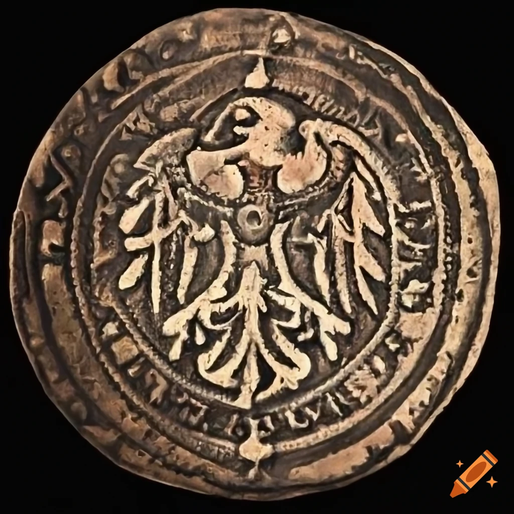 A medieval Iberian coin. depicts a shield with a heraldic insignia ...
