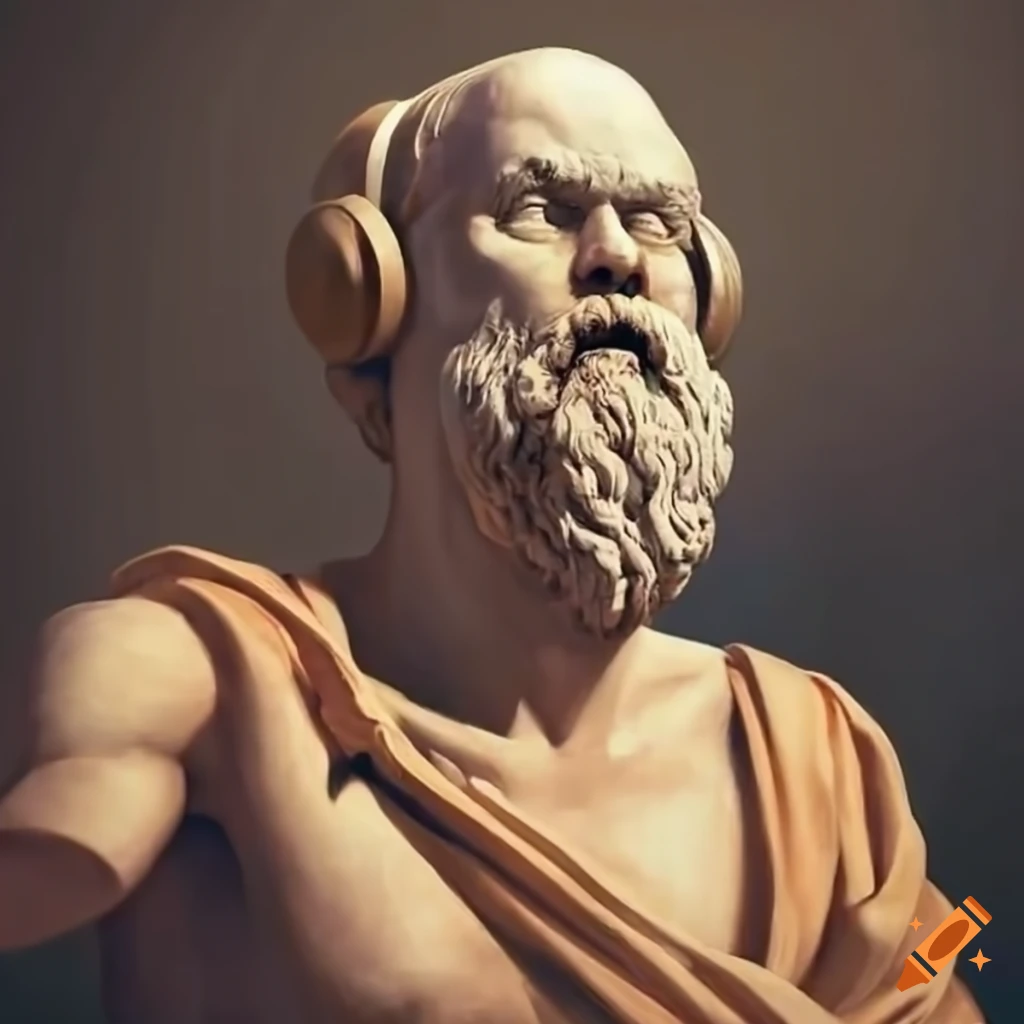 Philosopher socrates reflecting while listening to music on a vintage ...