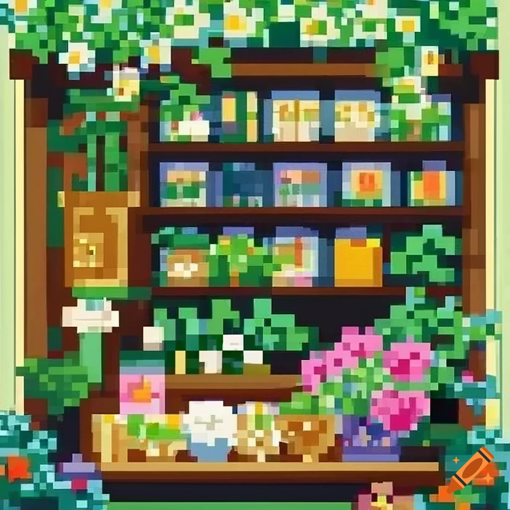 A flower shop, pixel art