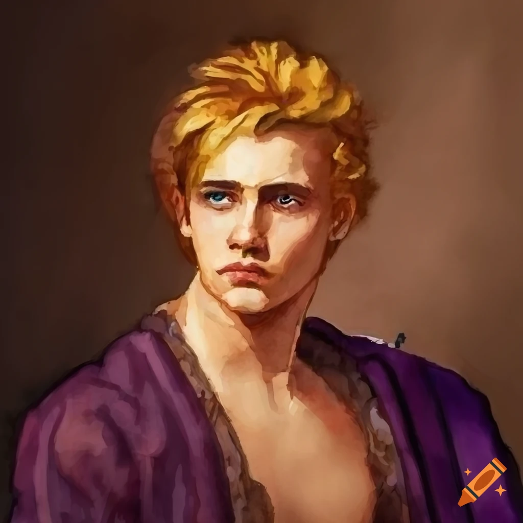 A watercolor painting of a handsome tanned face rough-looking manly man ...