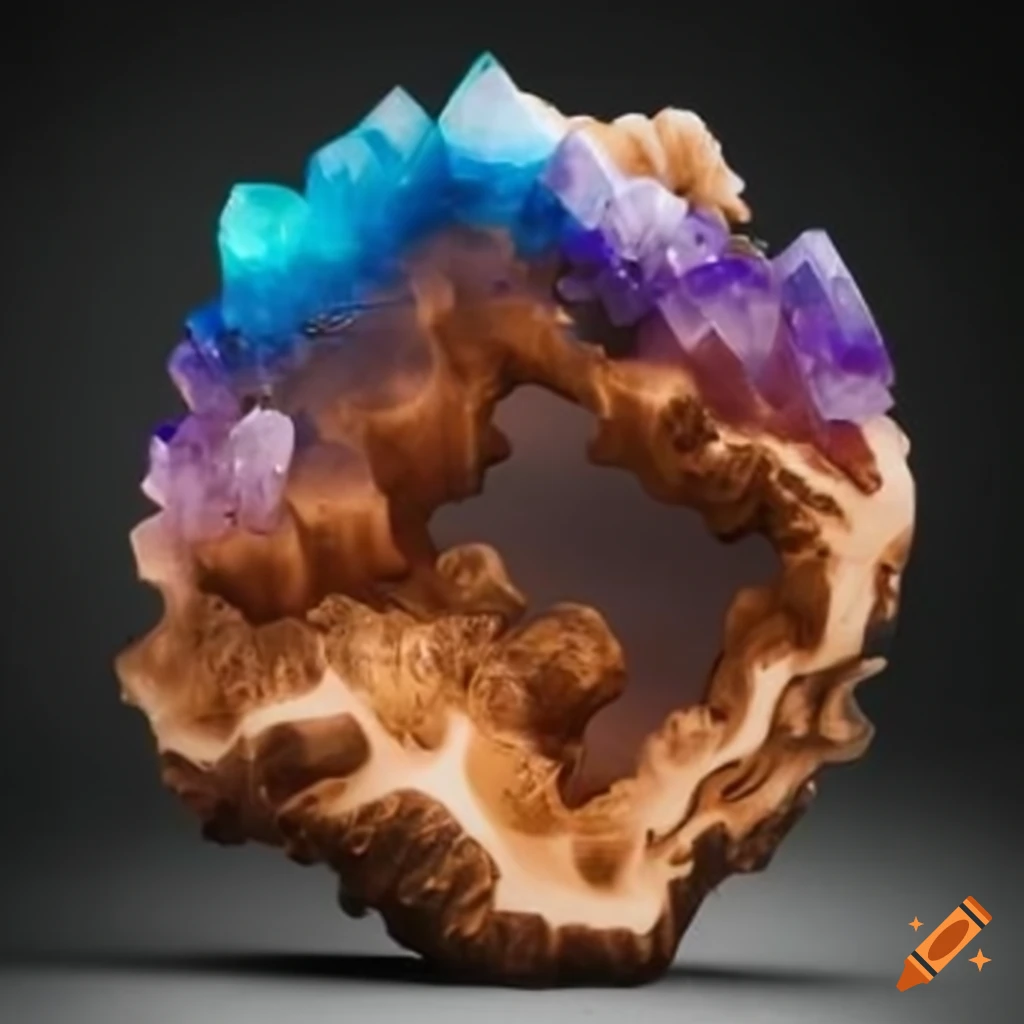 Database woodworking, wood and epoxy resin crystal forest