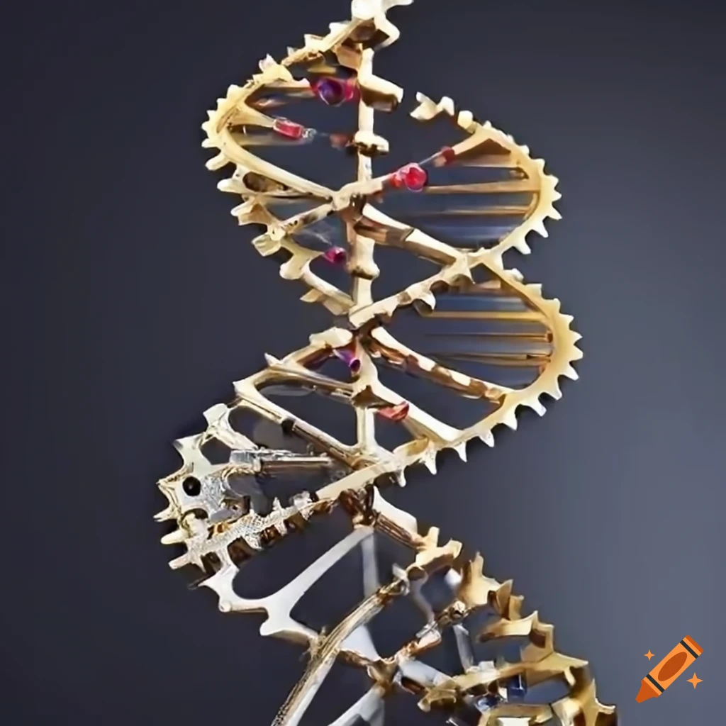 Strand of DNA double helix composed of mechanical gears and tools on ...