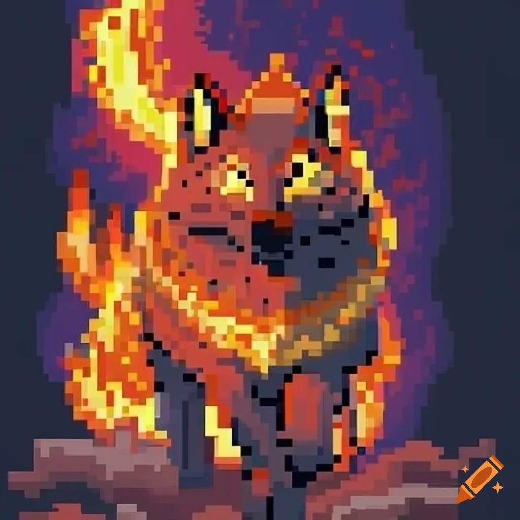 Pixel art fire wolf