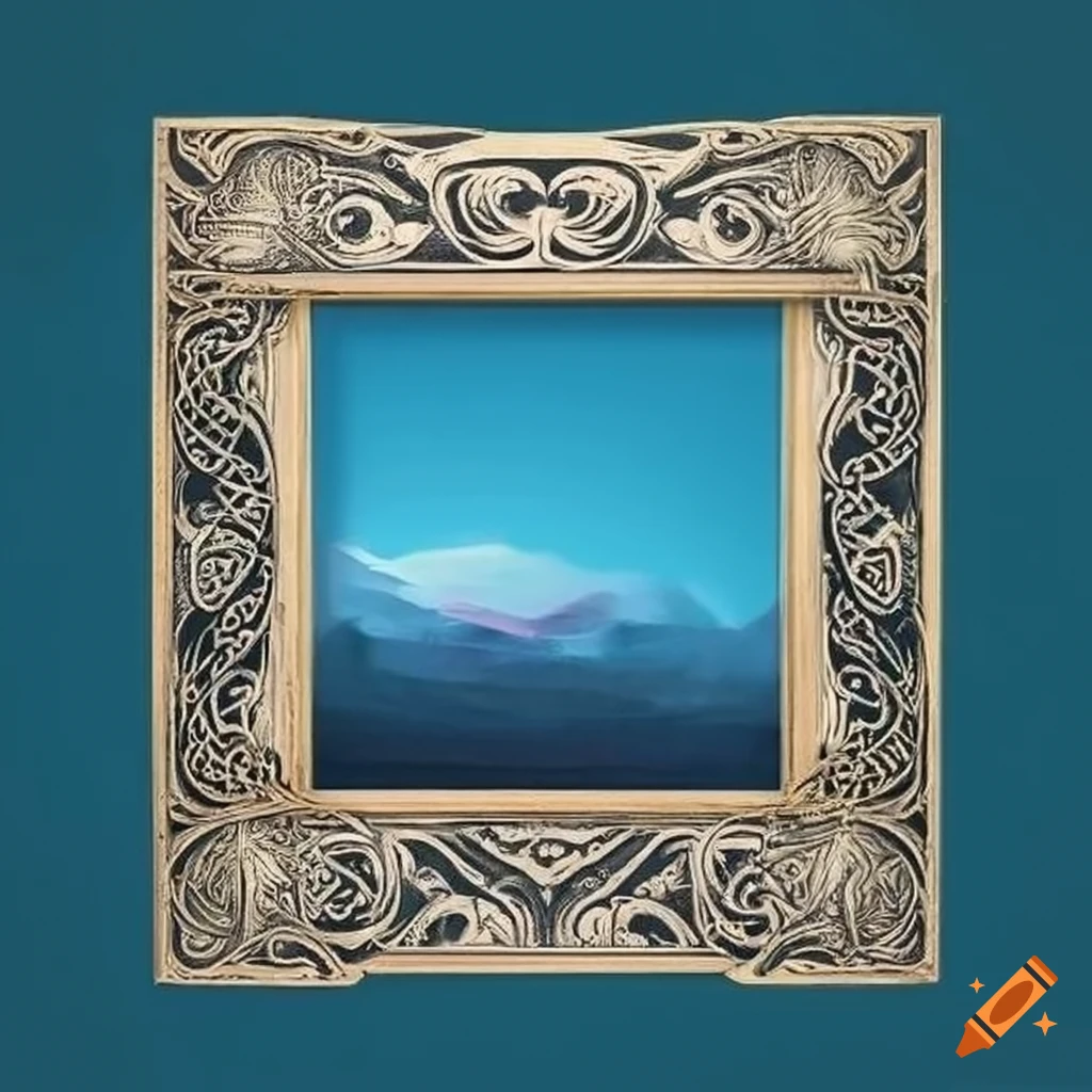 Intricate norse-inspired illustrated rinceaux frame on Craiyon