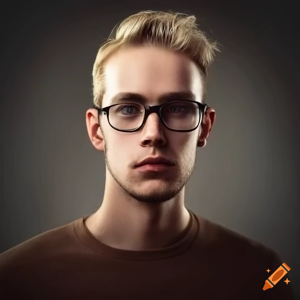 Photo portrait an young serious pale man with blonde hair and beard ...