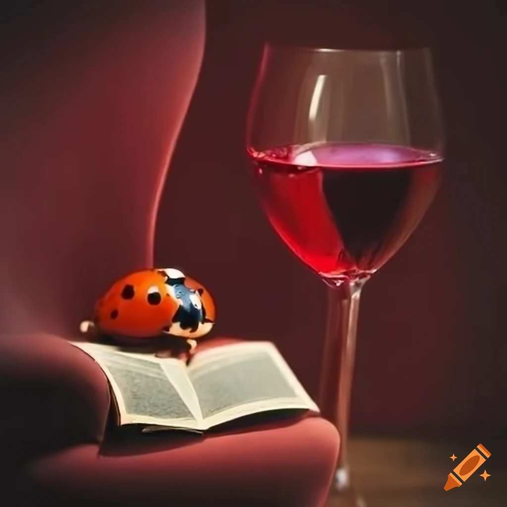 A ladybug sitting on a wingback chair reading a poetry book and ...