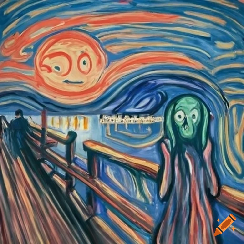 Edvard munchs the scream. kirby (big, pink, and round) stands above the ...