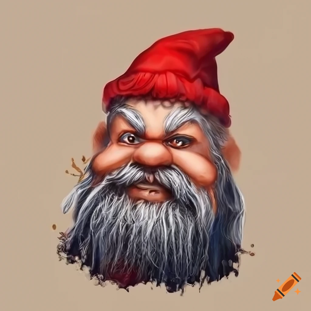 Fantasy mischievous gnome with black beard, wearing a red hat, cooking ...