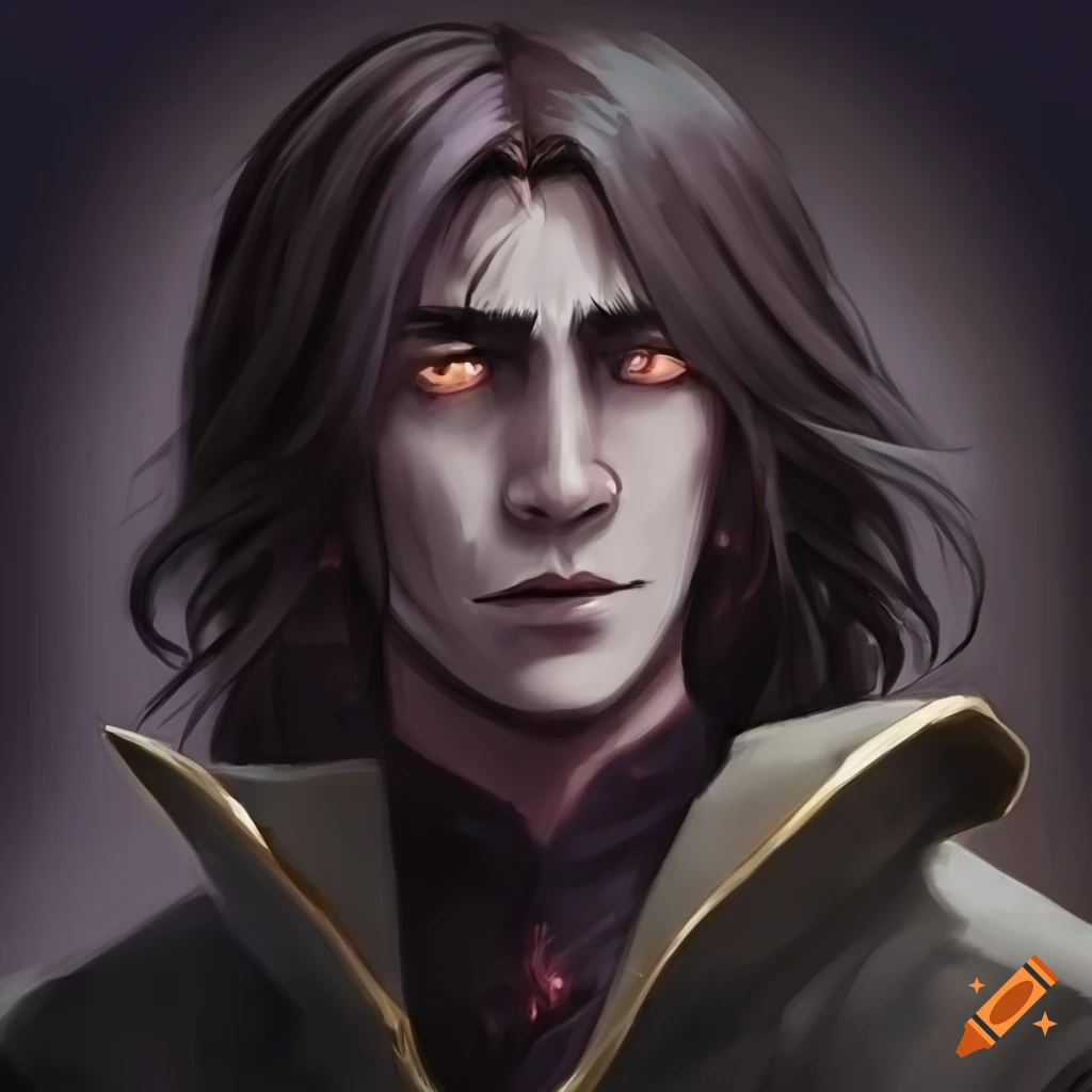 Portrait of a mysterious male Dhampir on Craiyon