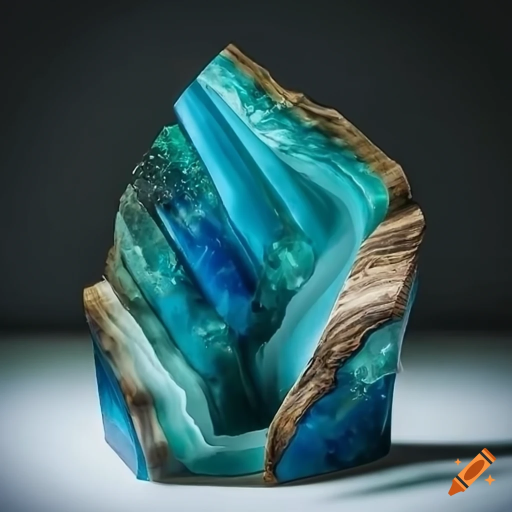 Woodworking, wood and epoxy resin crystal forest on Craiyon