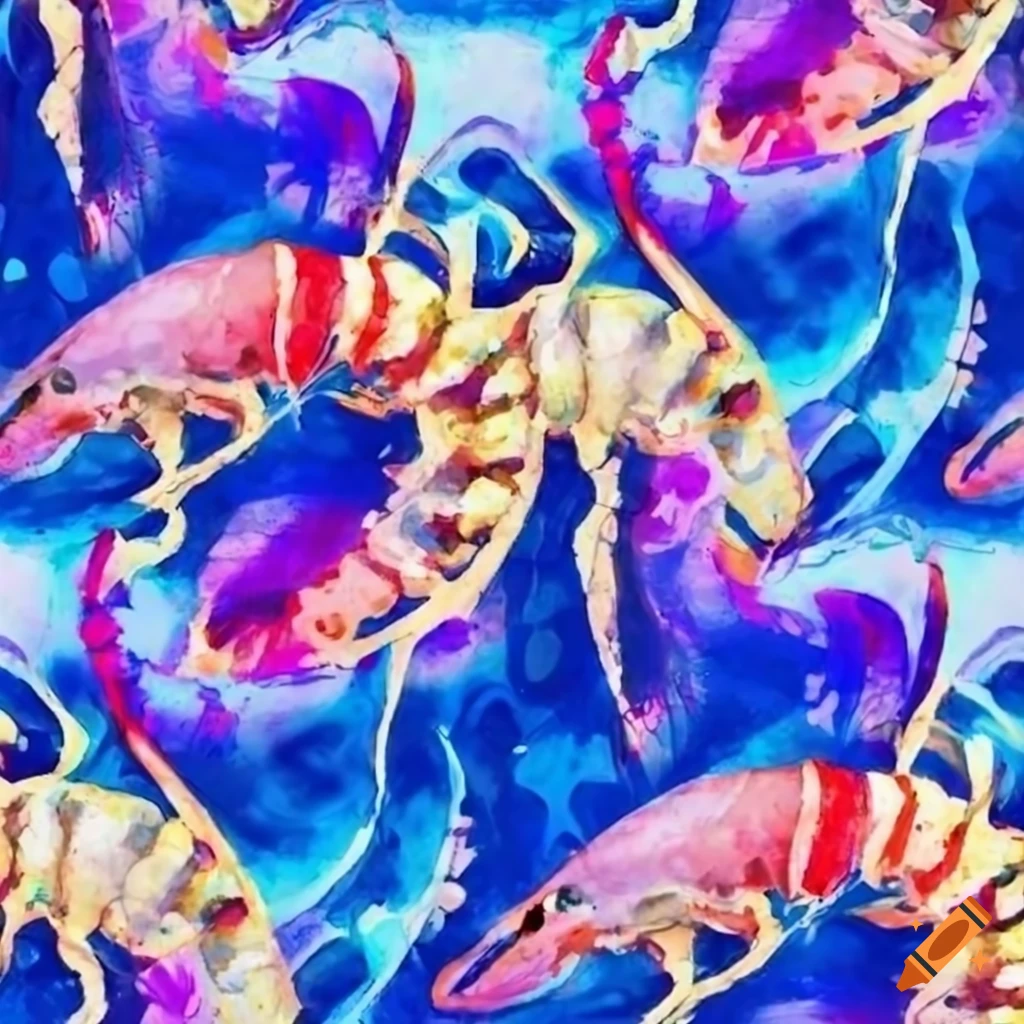 A seamless colorful watercolor pattern of shrimp on Craiyon
