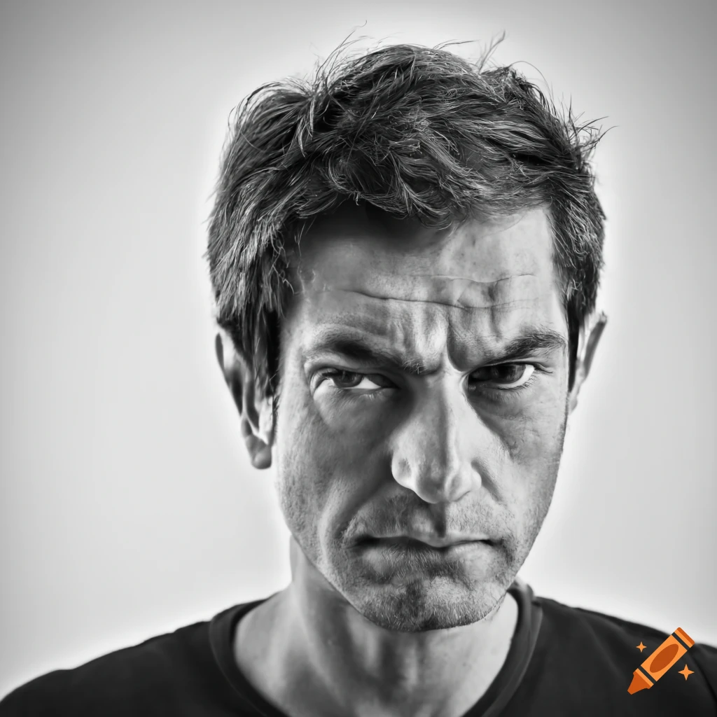 A serious adult man with a stern expression looking straight ahead