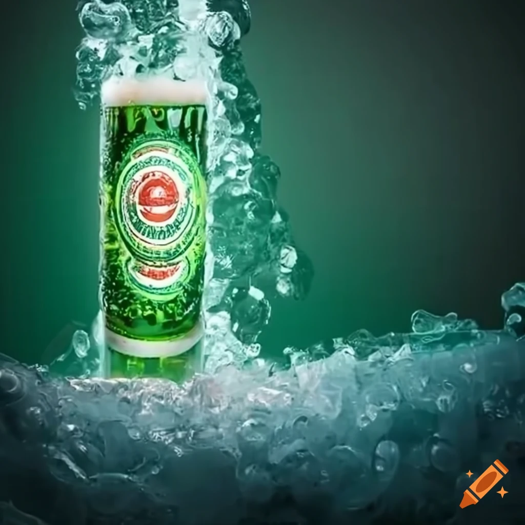 Chilled heineken beer with an icy backdrop