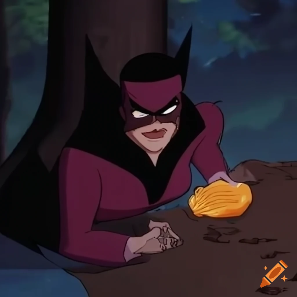 A levitating steak spitting water in the woods in a scene from batman ...