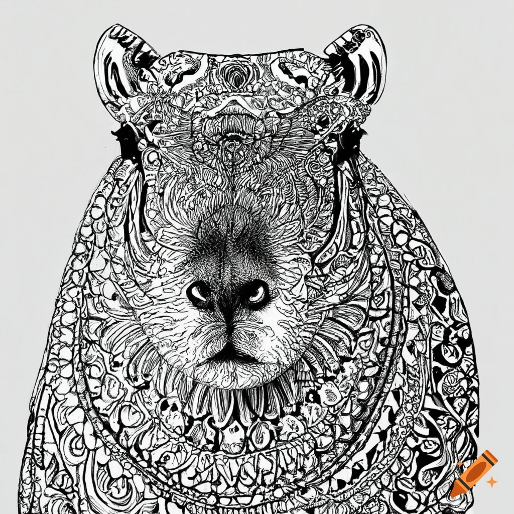 Coloring page for adults, mandala, capybara image, white background ...