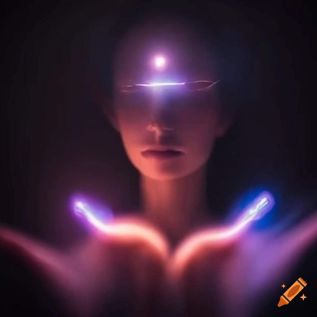 An ethereal figure transforming darkness into radiant energy with his ...