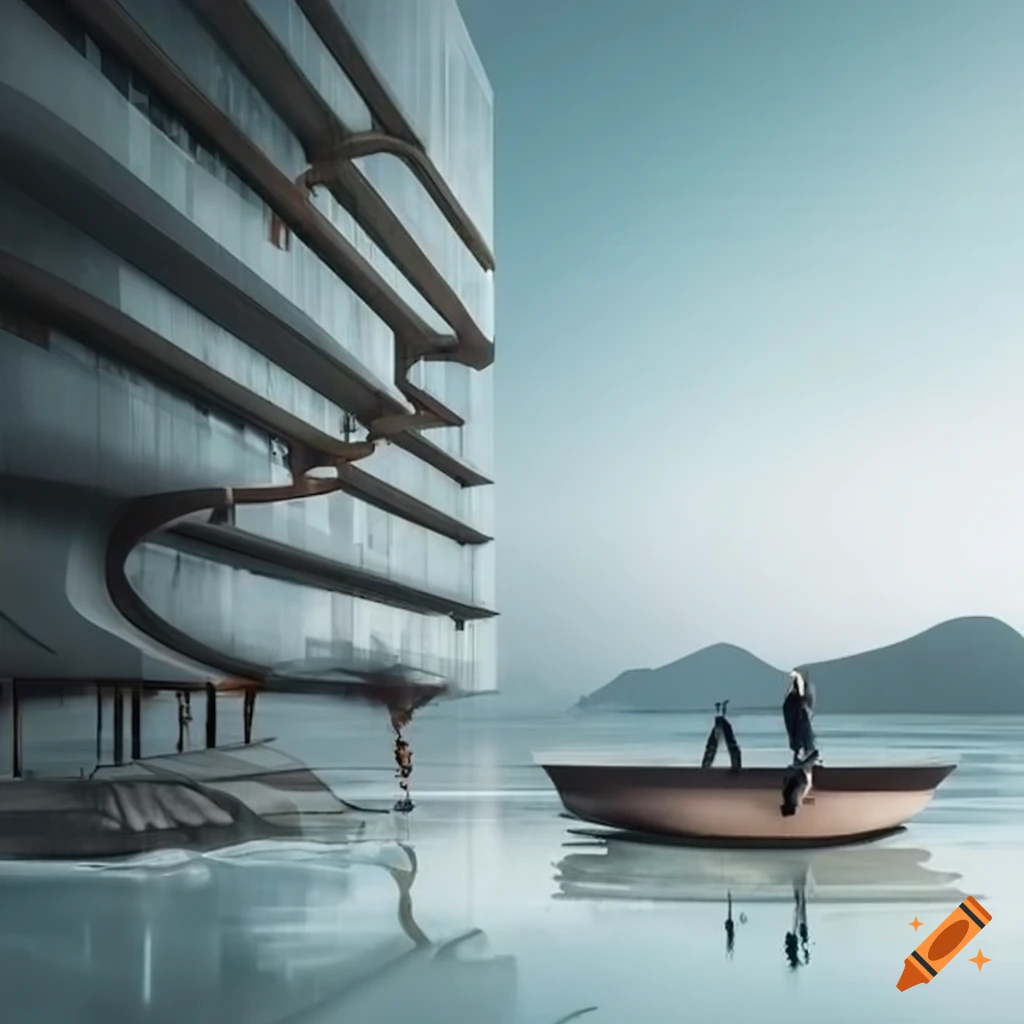 An artistically surreal office in an office building blending into an ...