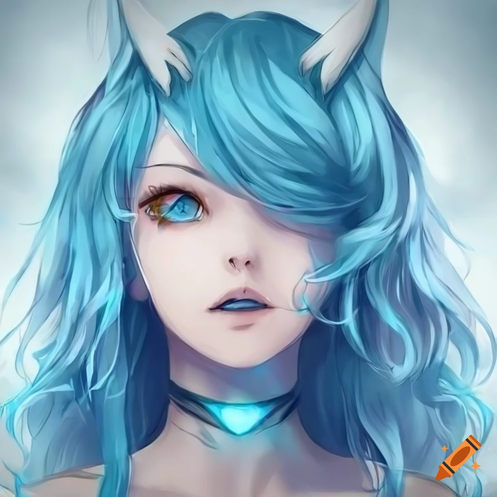 An anime, anthropomorphic blue scaled busty Dragon girl with flowing ...