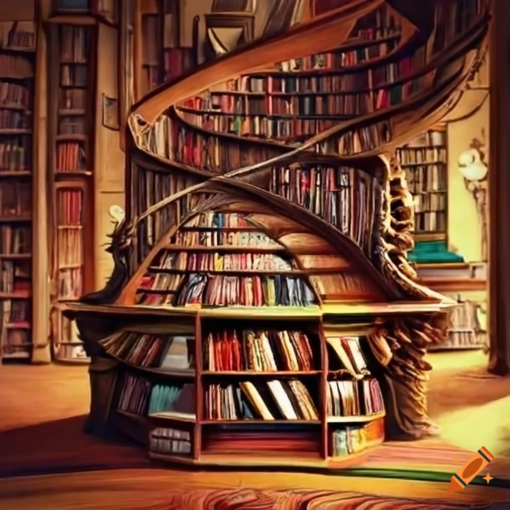 A fantastical library of books
