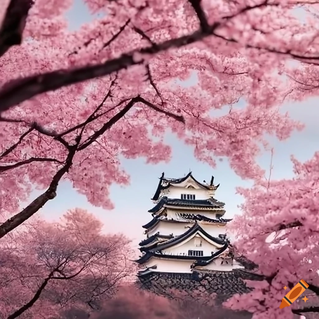 Cherry blossom tree near japanese castle
