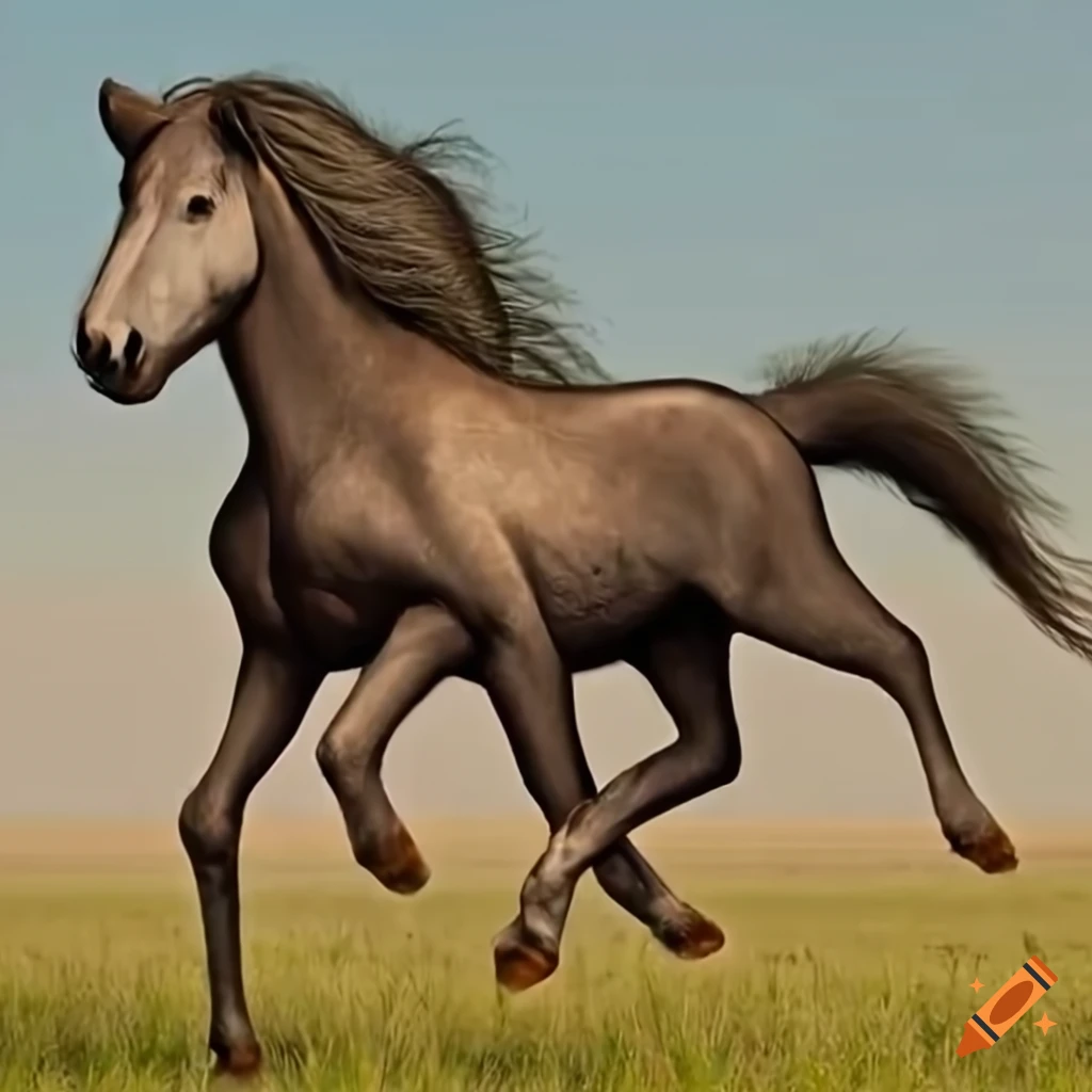 Neolithic horses running across a neolithic north american plain