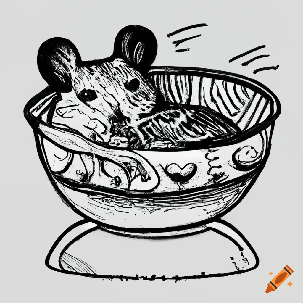 A hungry rat devouring a bowl of delicious ramen