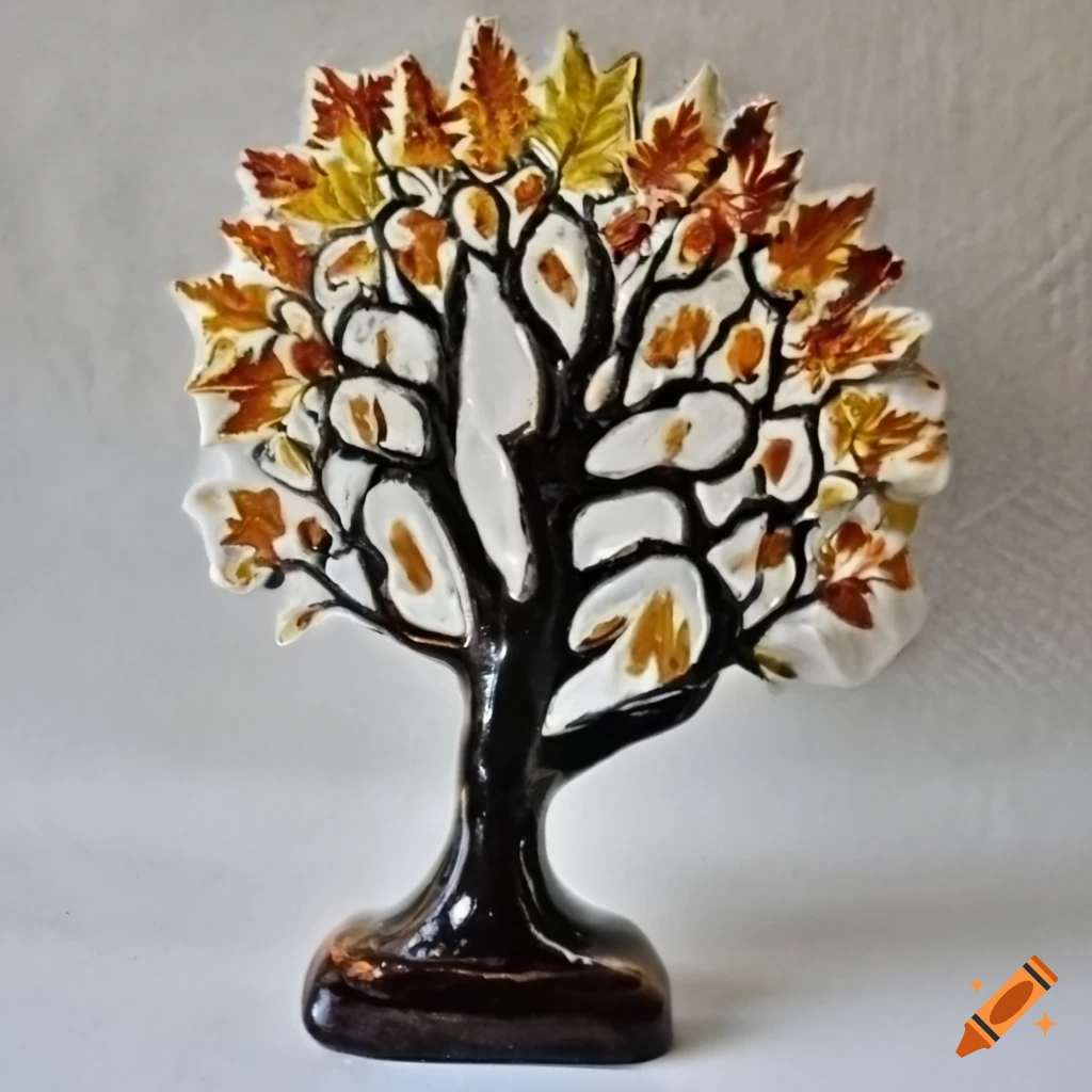 Ceramic figure of an autumn tree, product photo, ceramic details
