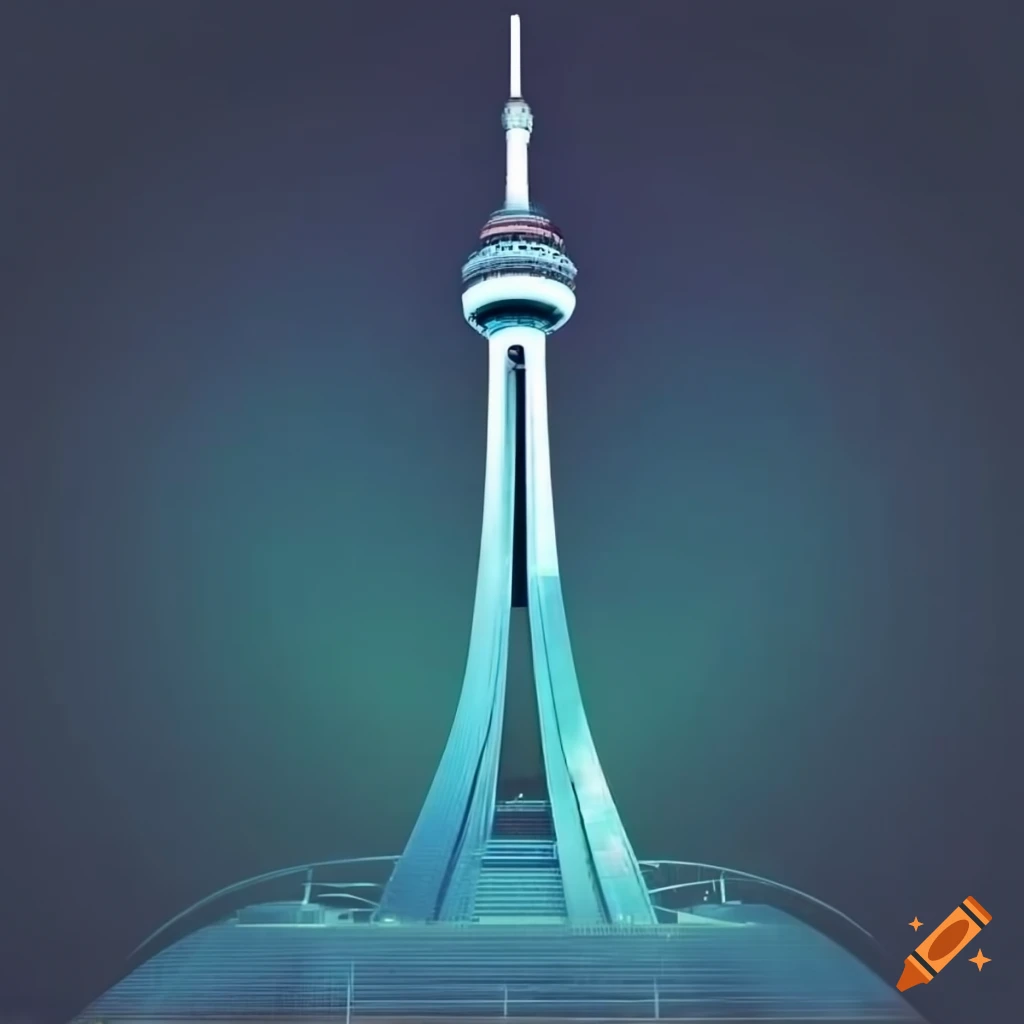 Computerized version of cn tower with a giant lock shield in the ...