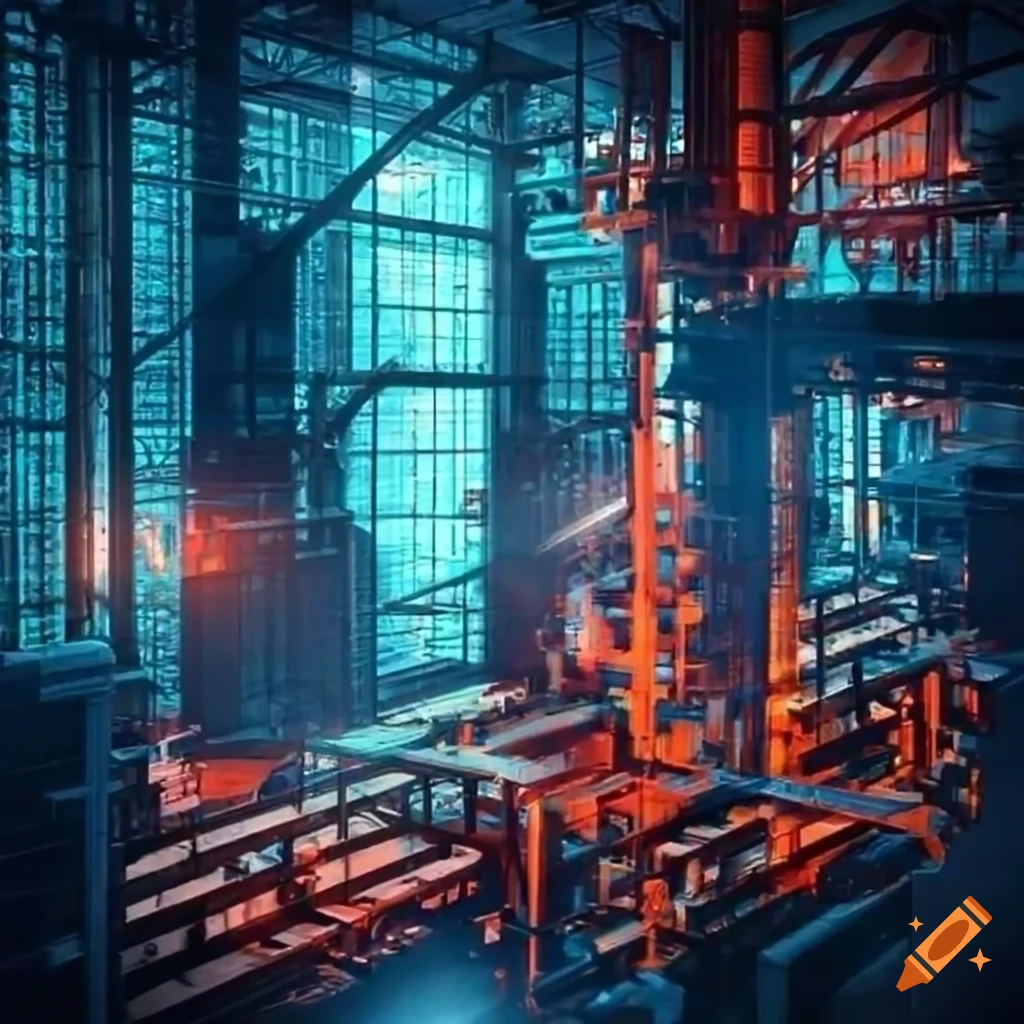 An image of a factory with a digital 3d model of the factory