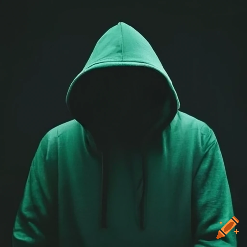 Person with a dark green hood that you cant see his face on Craiyon