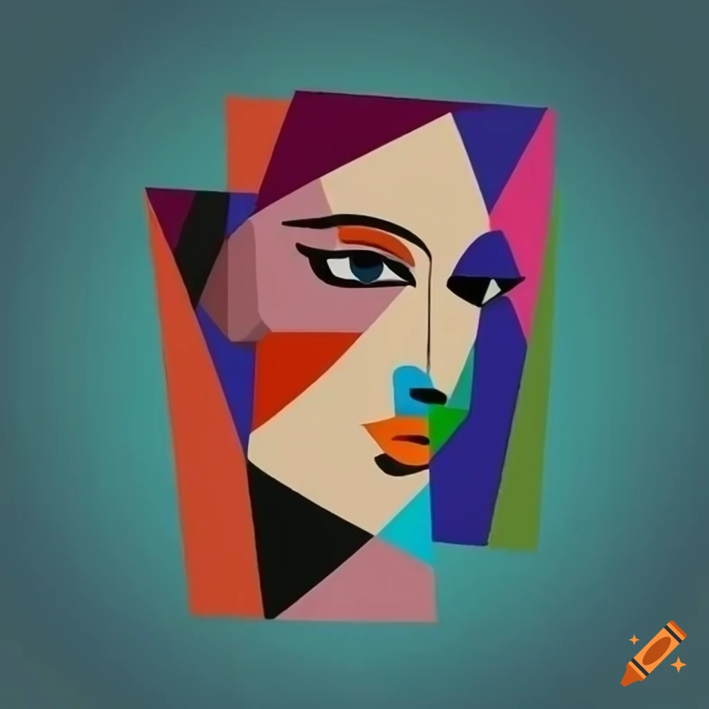 Picasso style minimalist geometric portrait with muted colors
