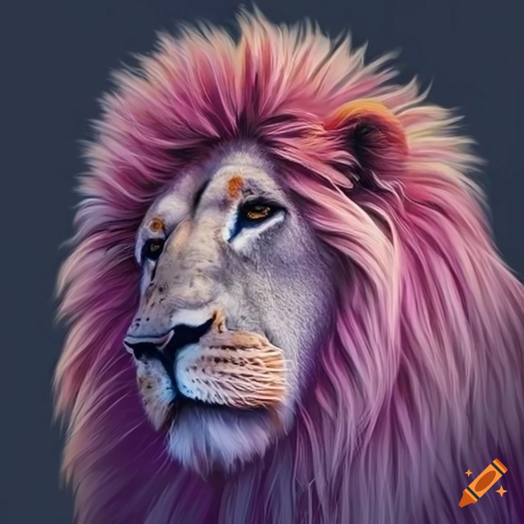 Lion with pink mane, in the moon light