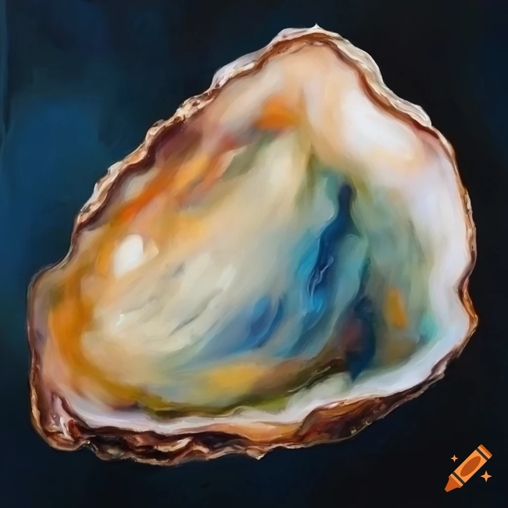 Oil painting of natural colored oyster shells with pearlescent finish