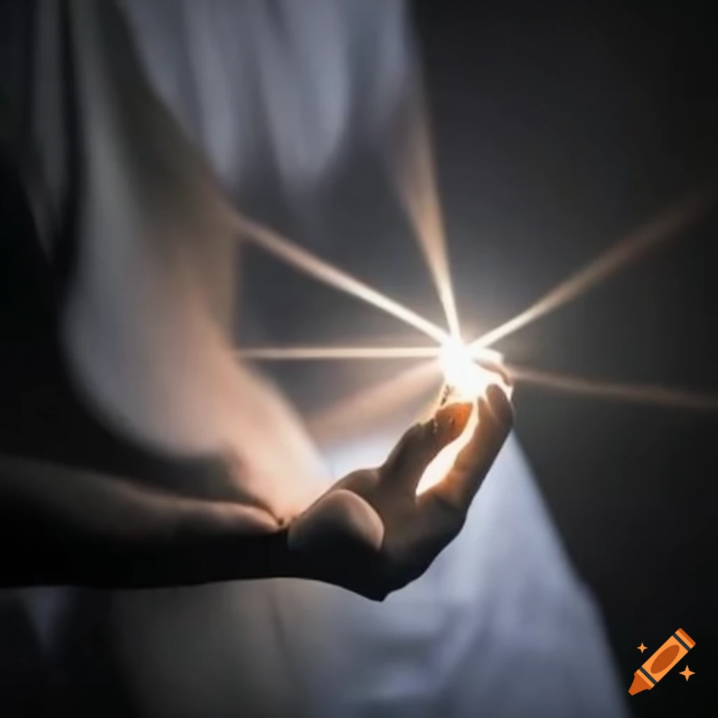 A musician man made of energy creating in his hands a soul of light on ...