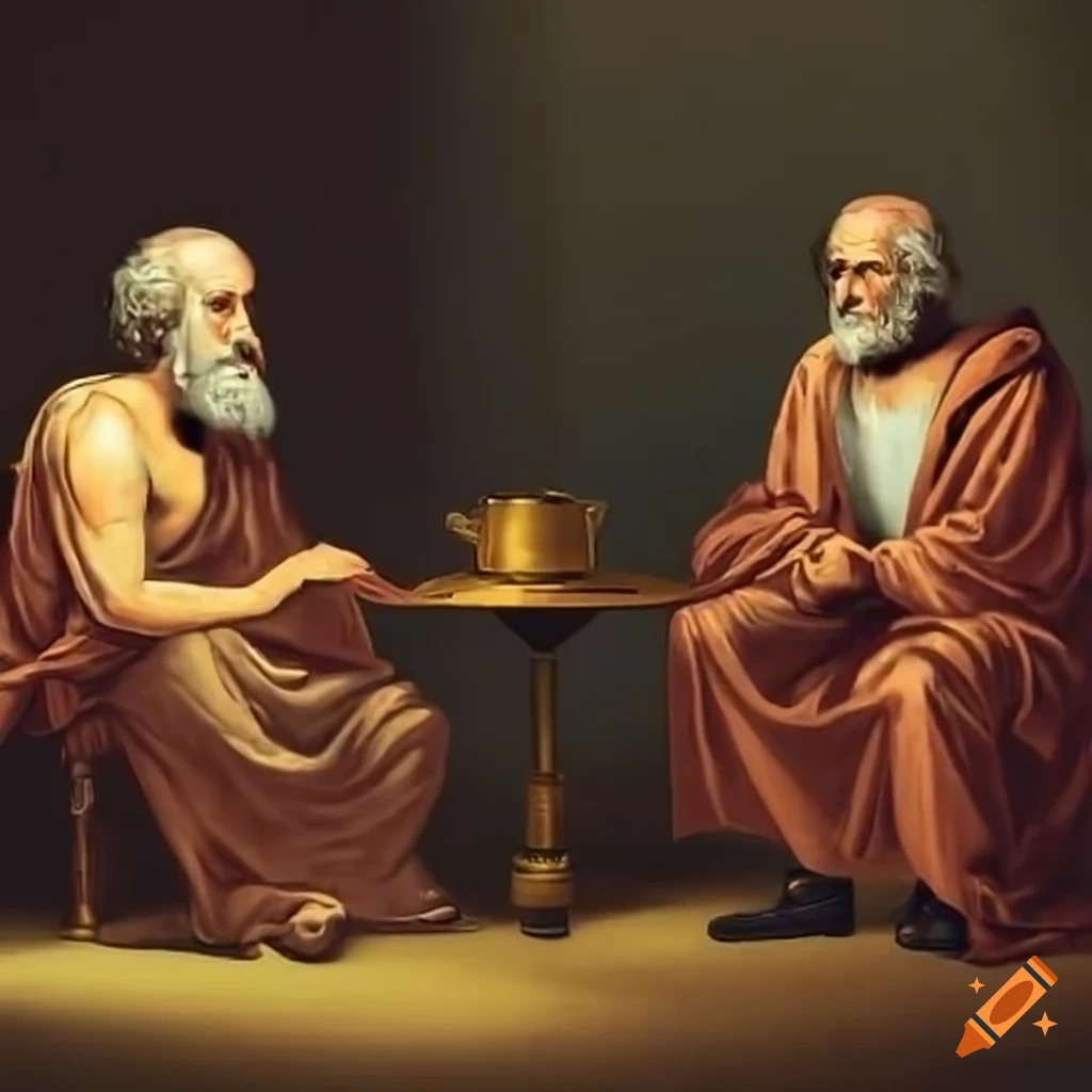 Stoic philosophers discussing by a gold table on Craiyon