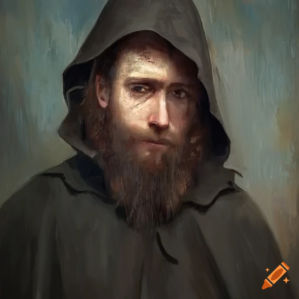 A portrait of a grizzled Caucasian man with long, dark brown hair ...