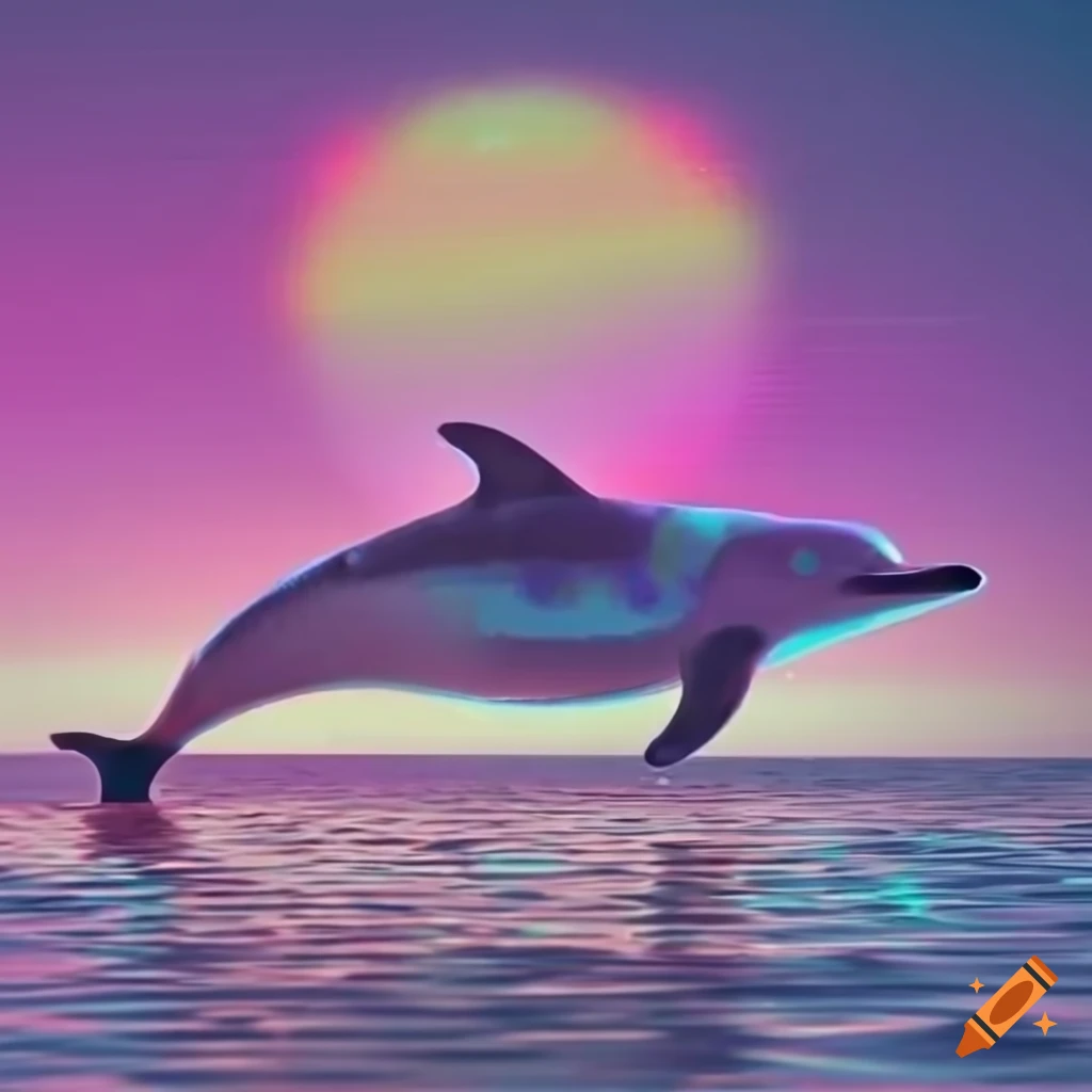 Vaporwave asthetic bottlenose dolphin with stars on head on Craiyon